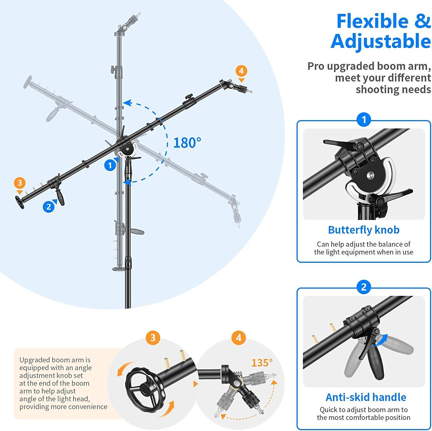 Neewer 236cm Light Stand with Casters,Boom Arm - Digital Iris Production